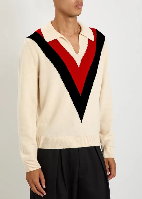Valentino Garavani Logo-intarsia Cashmere Polo Jumper