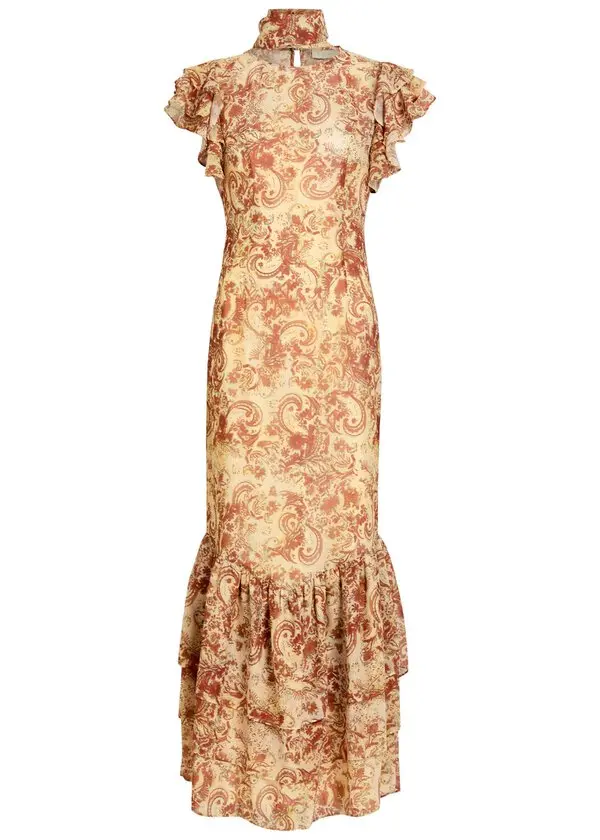 DE LA VALI Avalon Floral-print Chiffon Maxi Dress
