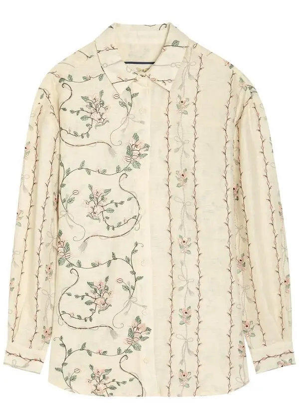 Agua Bendita Floral Embroidered Linen Shirt - Multicoloured