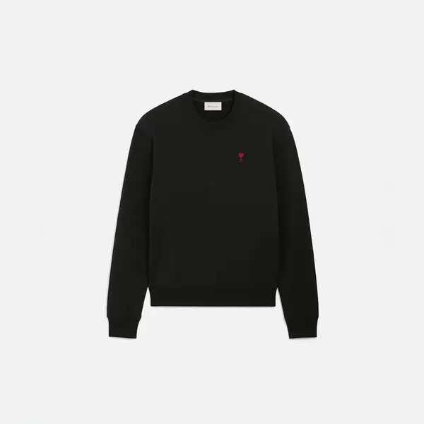 AMI Paris Cotton Sweatshirt With De Coeur Embroidery - Black