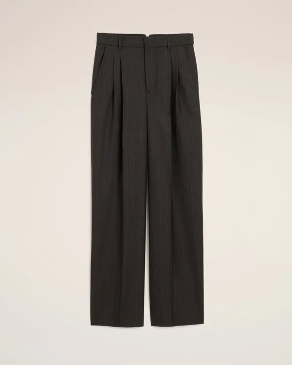 AMI Paris Grey High-waisted Wide-leg Striped Wool Trousers
