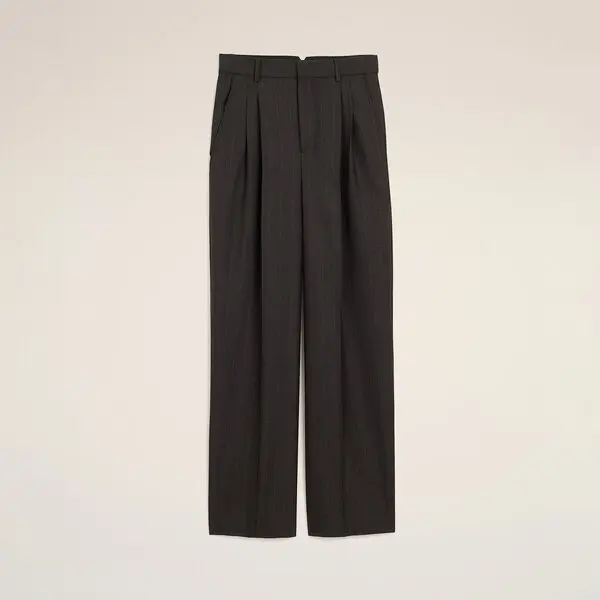 AMI Paris Grey High-waisted Wide-leg Striped Wool Trousers