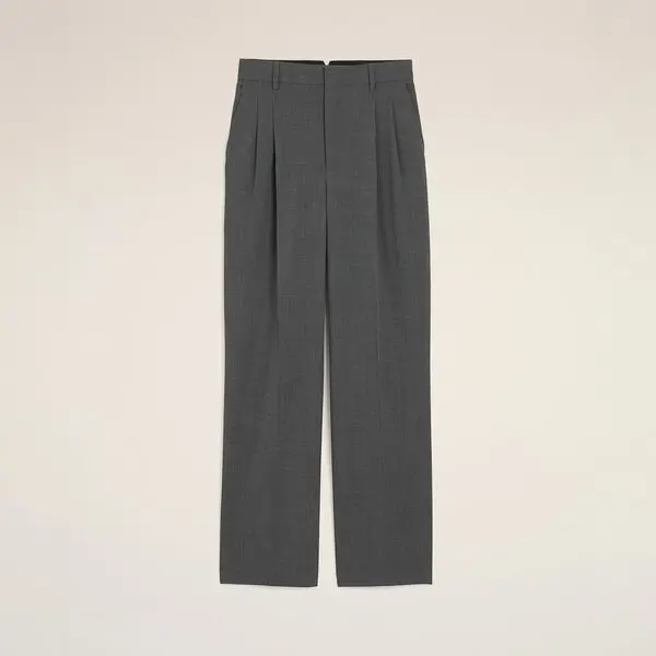 AMI Paris Grey High-waisted Wide-leg Wool Trousers