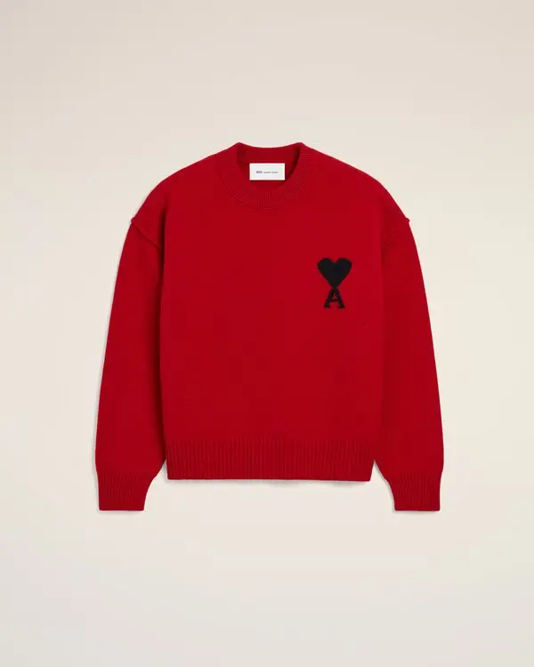 AMI Paris Red Wool De Coeur Crewneck Sweater