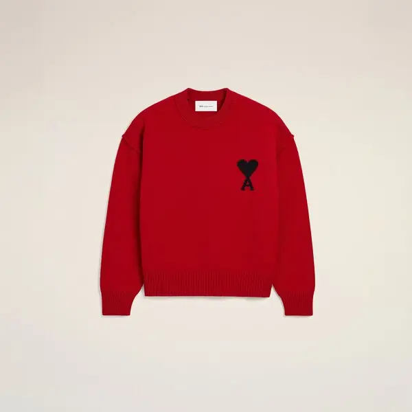 AMI Paris Red Wool De Coeur Crewneck Sweater