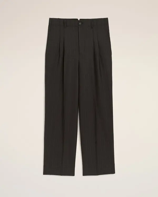 AMI Paris Grey Striped Wool High-waisted Carrot-fit Trousers