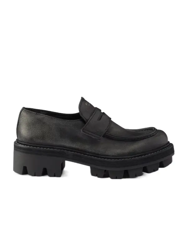 Prada Leather Loafers With Logo Detail