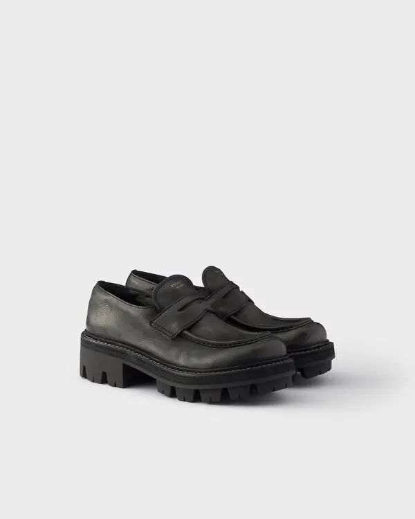Prada Leather Loafers With Logo Detail