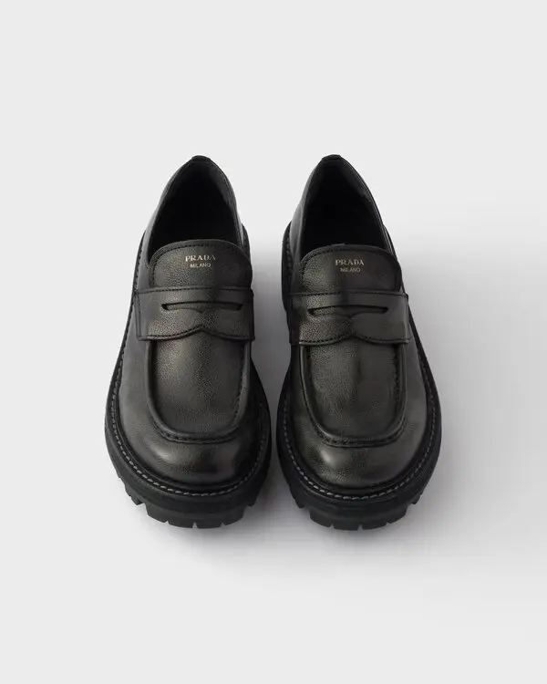 Prada Leather Loafers With Logo Detail