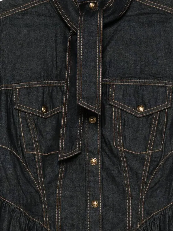 Zimmermann Denim Cotton Shirt With Pussy Bow Detail - Blue