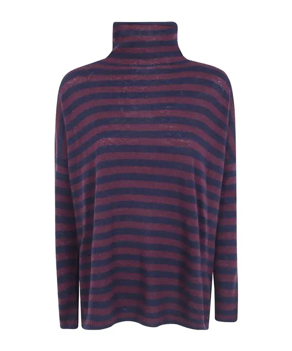 BASERANGE Long-sleeved Knitwear With High Neck And Striped Design - Black
