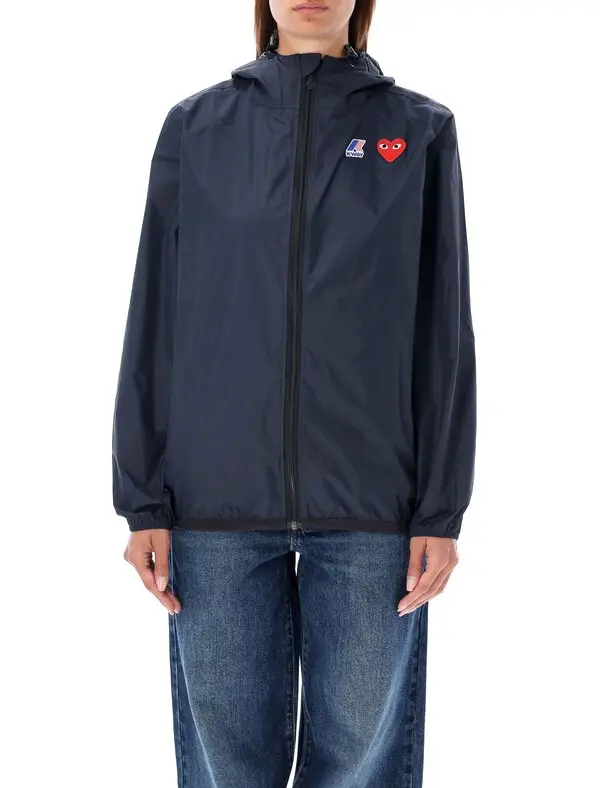 Play Comme Des Garcon Hooded Zip-up Windbreaker Jacket - Blu