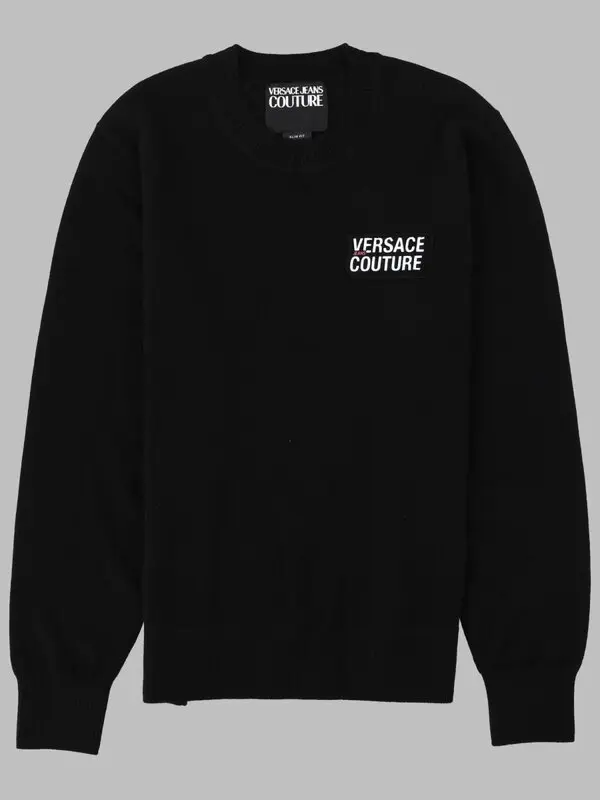 Versace Wool-blend Crewneck Sweater With Logo Patch