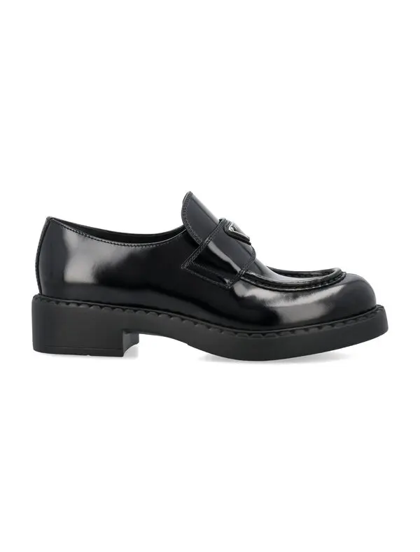 Prada Brushed Leather Loafers With Enamel Triangle Logo