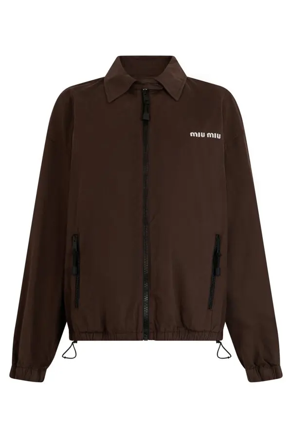 Miu Miu Gabardine Zip-up Jacket - Brown