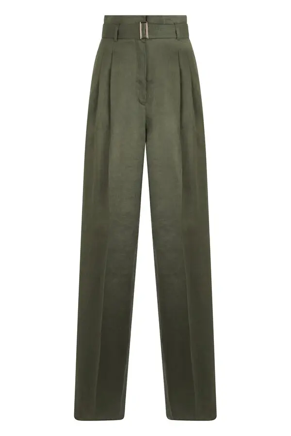 Max Mara High-waisted Belted Wide-leg Linen Trousers