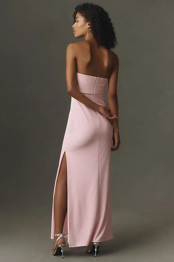 Bhldn Strapless Foldover Bodice Crepe Maxi Dress With Slit