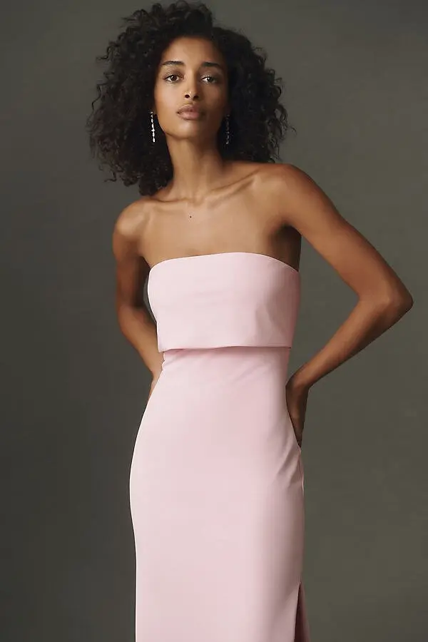 Bhldn Strapless Foldover Bodice Crepe Maxi Dress With Slit
