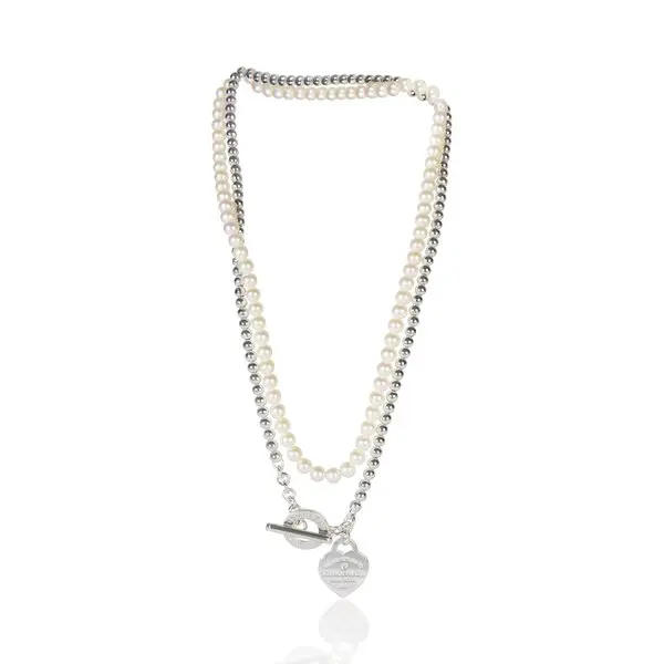 Tiffany & Co. Sterling Silver Pearl And Diamond Wrap Necklace