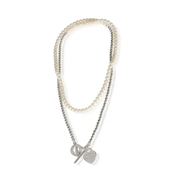 Tiffany & Co. Sterling Silver Pearl And Diamond Wrap Necklace