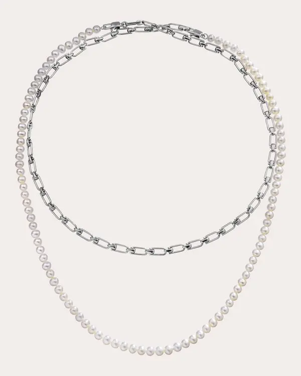 EERA Freshwater Pearl Double Reine Necklace In Sterling