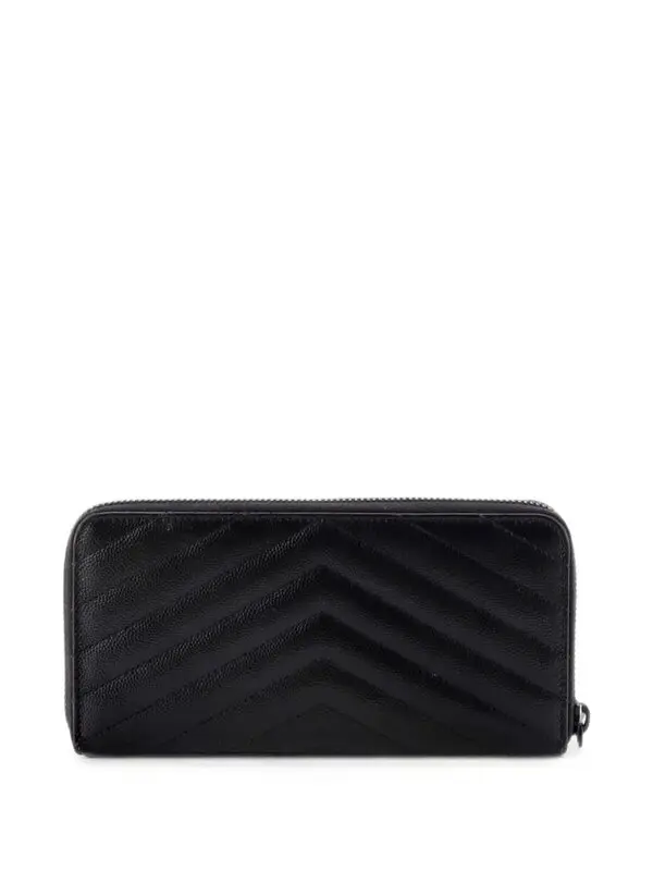 Saint Laurent Classic Monogram Zip Around Wallet Matelasse Chevron Leather Small Wallets