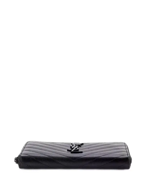 Saint Laurent Classic Monogram Zip Around Wallet Matelasse Chevron Leather Small Wallets