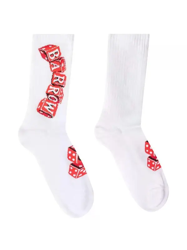 BARROW Dice-motif Ribbed-knit Socks Set Of Two - White