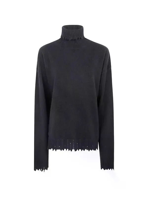UMA WANG Distressed Effect Roll Neck Knit - Black