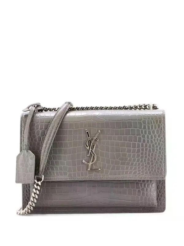 Saint Laurent Sunset Crocodile Embossed Leather Medium Crossbody Bag - Grey