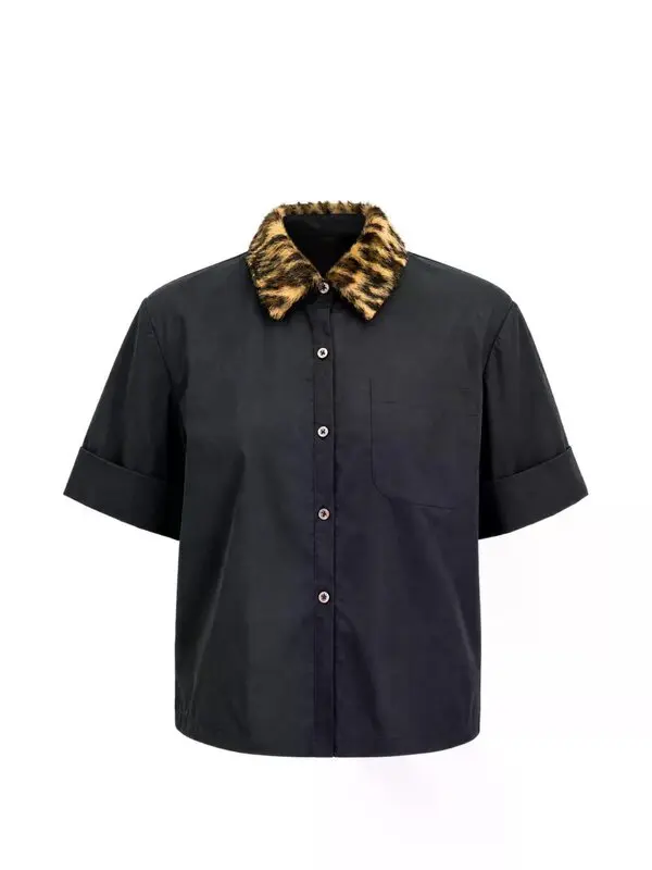 TOCCIN Zadie Leopard-print Collar Cropped Shirt - Black