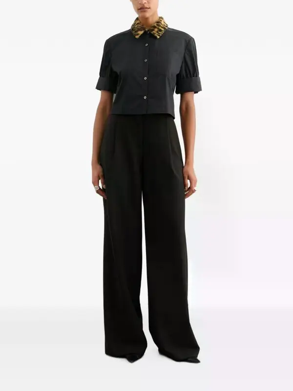TOCCIN Zadie Leopard-print Collar Cropped Shirt