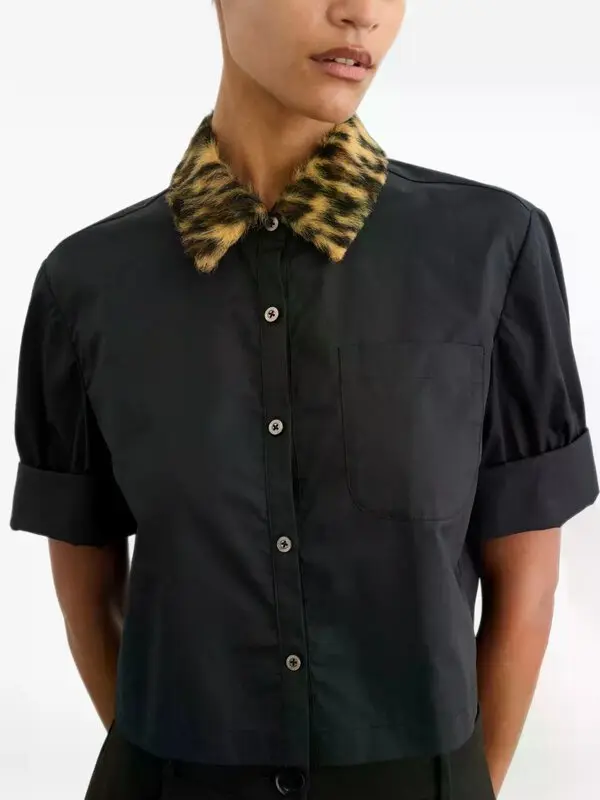TOCCIN Zadie Leopard-print Collar Cropped Shirt