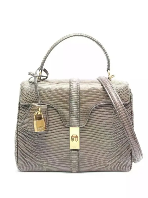Celine 2000s Small 16 Lizard-effect Tote Bag - Grey