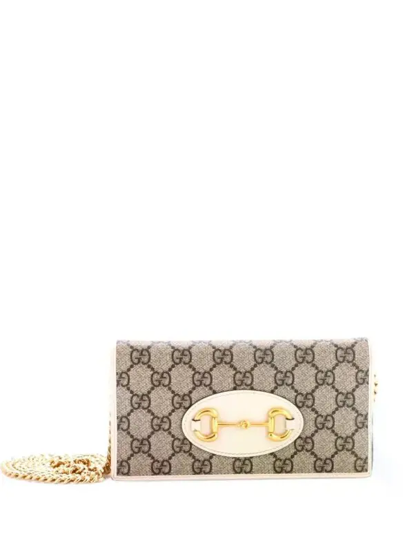 Gucci Horsebit 1955 Chain Wallet Gg Coated Canvas Crossbody Bag - Brown