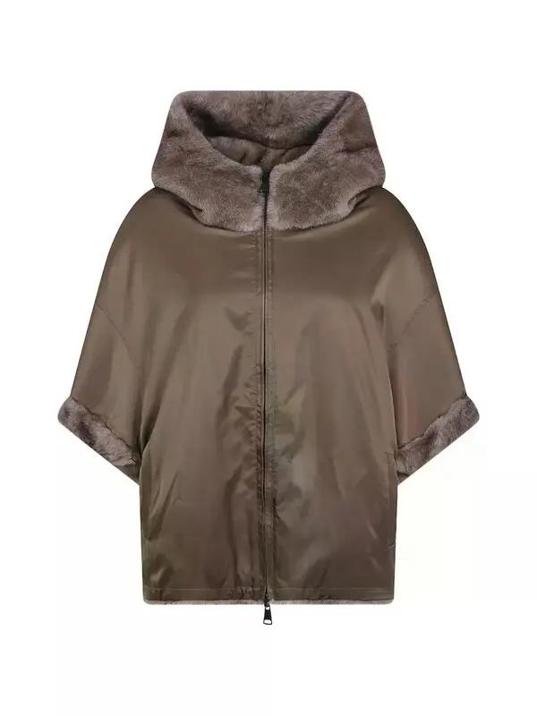 BETTA CORRADI Hooded Faux Fur Trim Coat