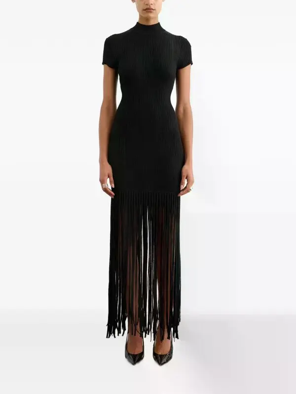 TOCCIN Jada Fringe-trim Mock-neck Mini Dress