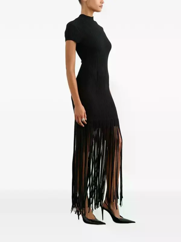 TOCCIN Jada Fringe-trim Mock-neck Mini Dress