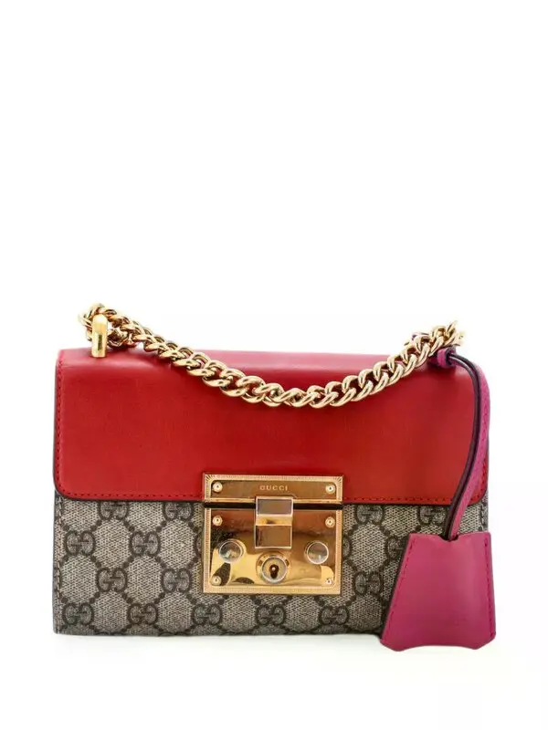 Gucci Padlock Shoulder Bag Gg Coated Canvas And Leather Small Crossbody Bag - Red