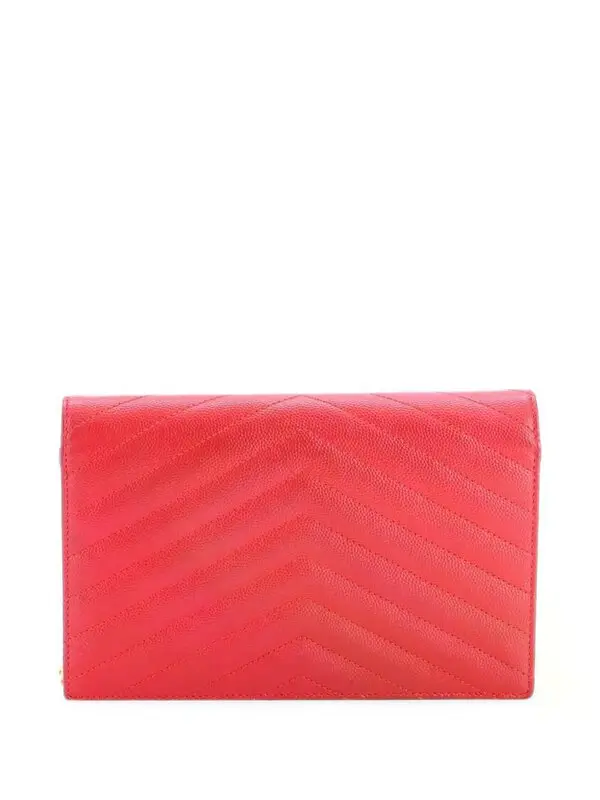 Saint Laurent Classic Monogram Wallet On Chain Matelasse Chevron Leather Crossbody Bag - Red