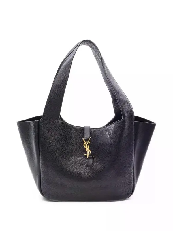 Saint Laurent Leather Tote Bag With Plaque - Black