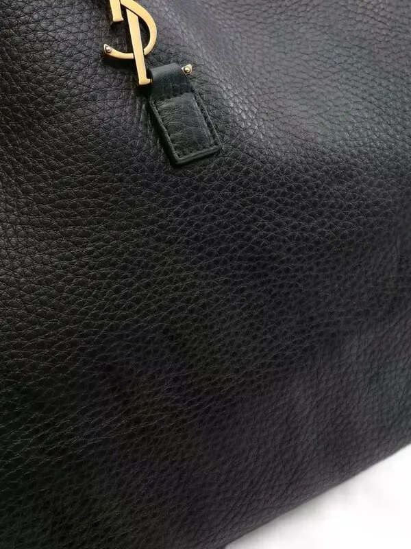 Saint Laurent Leather Tote Bag With Plaque - Black
