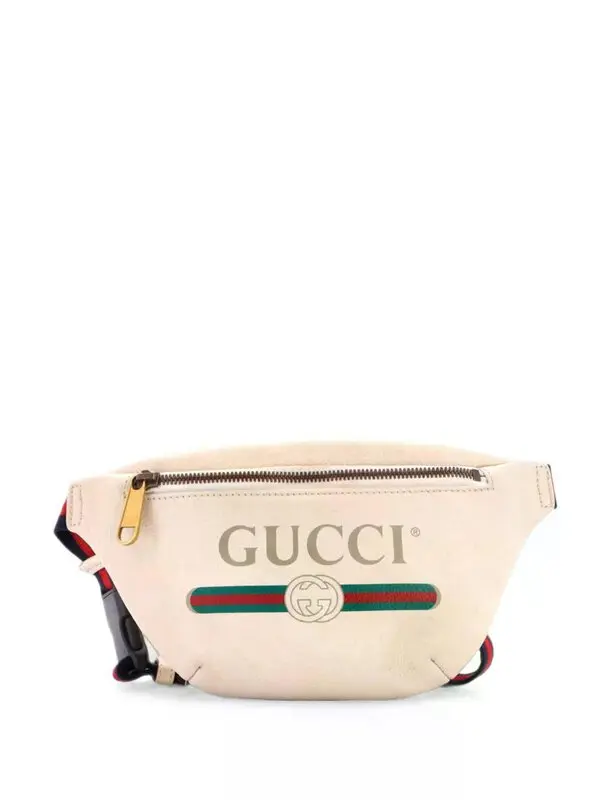 Gucci Logo Printed Leather Small Belt Bag - White