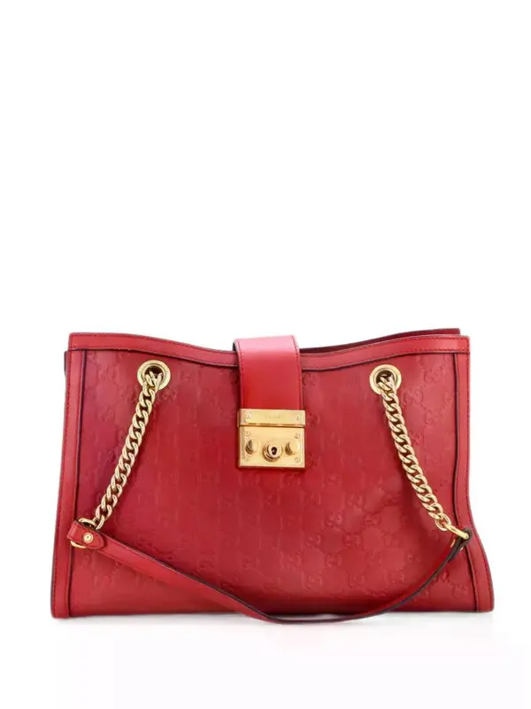 Gucci Padlock Chain Guccissima Leather Medium Tote Bag - Red