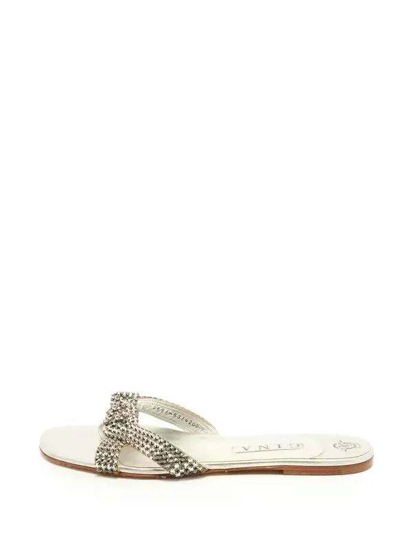 GINA Crystal-embellished Leather Sandals - Silver