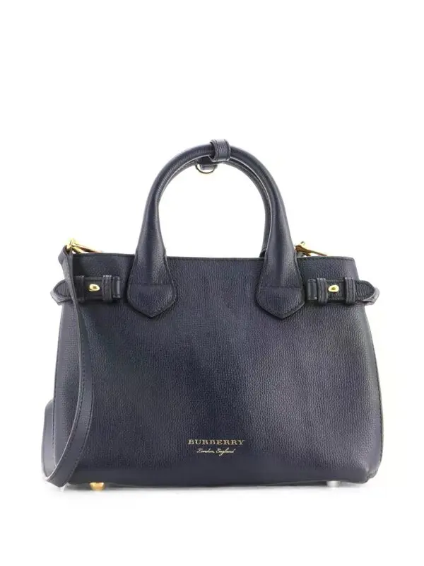 Burberry Banner Leather And House Check Canvas Small Tote Bag - Blue