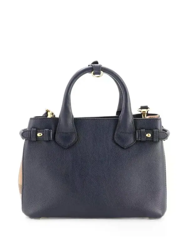 Burberry Banner Leather And House Check Canvas Small Tote Bag - Blue
