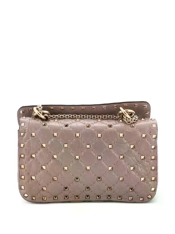 Valentino Garavani Rockstud Spike Flap Bag Quilted Leather Small Cross Body Bag - Grey