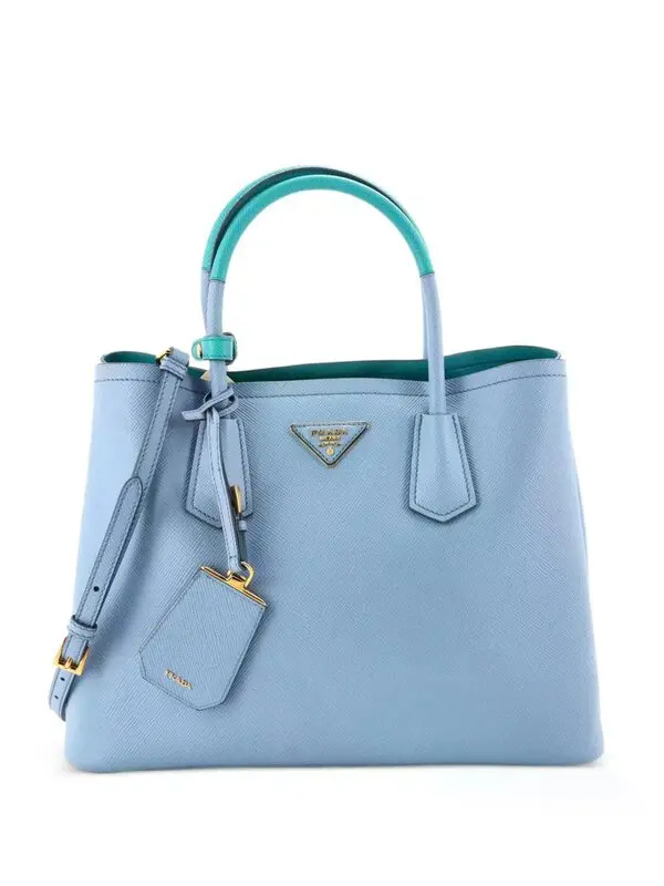 Prada Cuir Double Saffiano Leather Medium Tote Bag - Blue