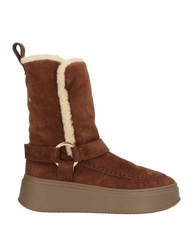 ODISSI Calfskin Ankle Boots With Teddy Fleece Trims - Brown